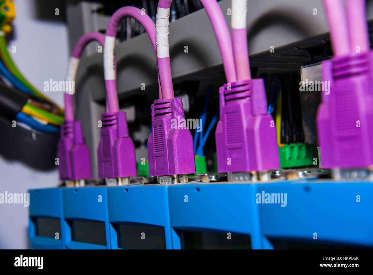 Wires connected to the network server computer wires Electronics purple ...