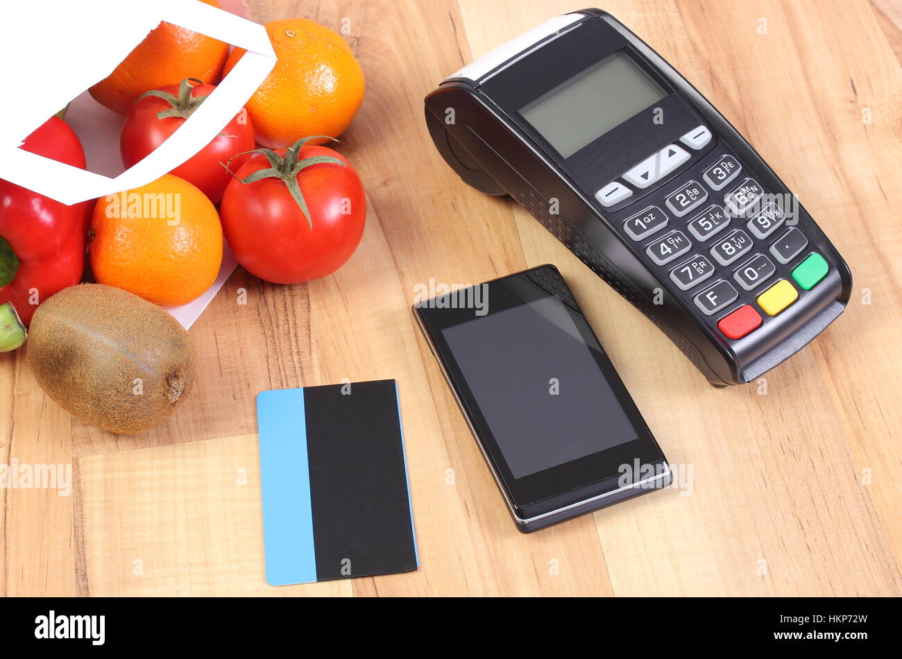 Payment terminal, mobile phone with NFC technology and credit card ...