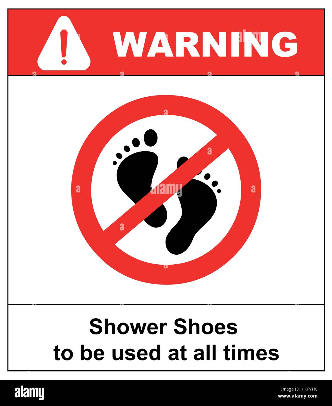 No barefoot sign. Shower shoes must be used at all times. Red ...