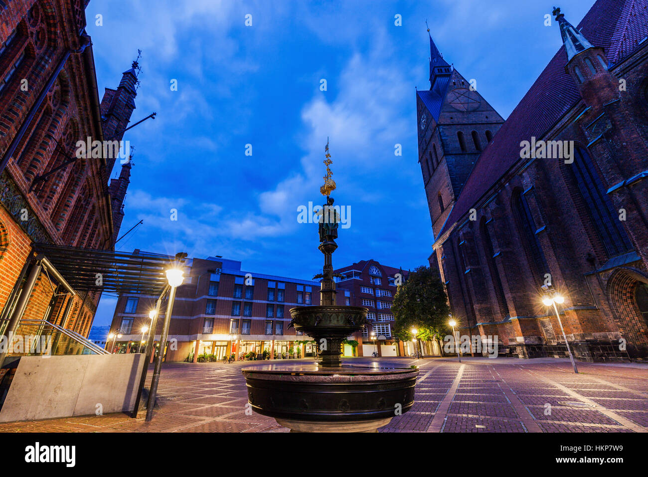 Marktkirche in Hanover at night. Hanover, Lower Saxony, Germany Stock ...