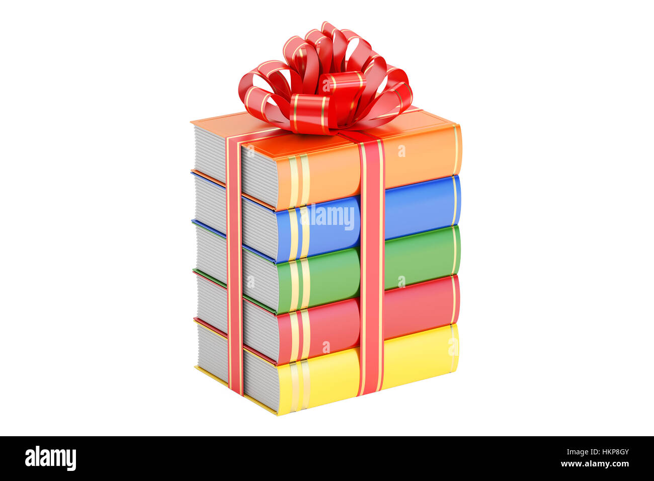 Books with bow and ribbon, 3D rendering isolated on white background ...