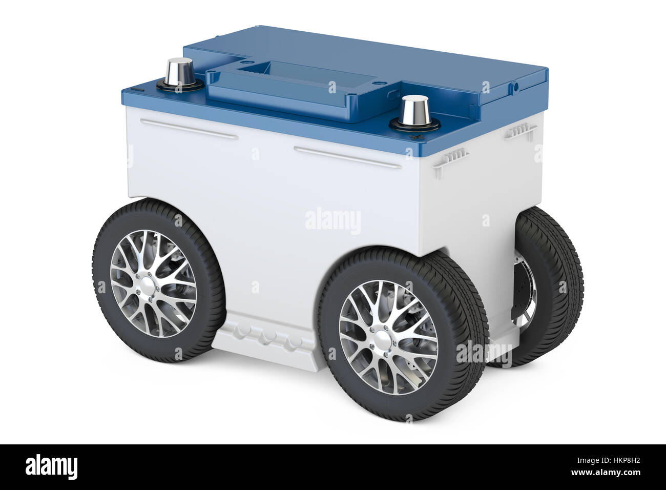 Electric car concept, auto battery with wheels, 3D rendering isolated ...