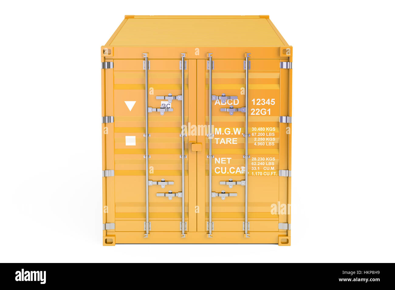 orange cargo container, front view. 3D rendering isolated on white ...