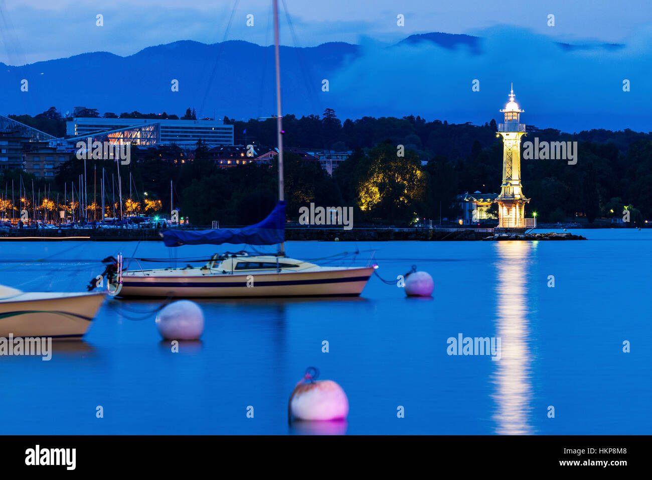 Geneva Lighthouse at evening. Geneva, Switzerland Stock Photo - Alamy