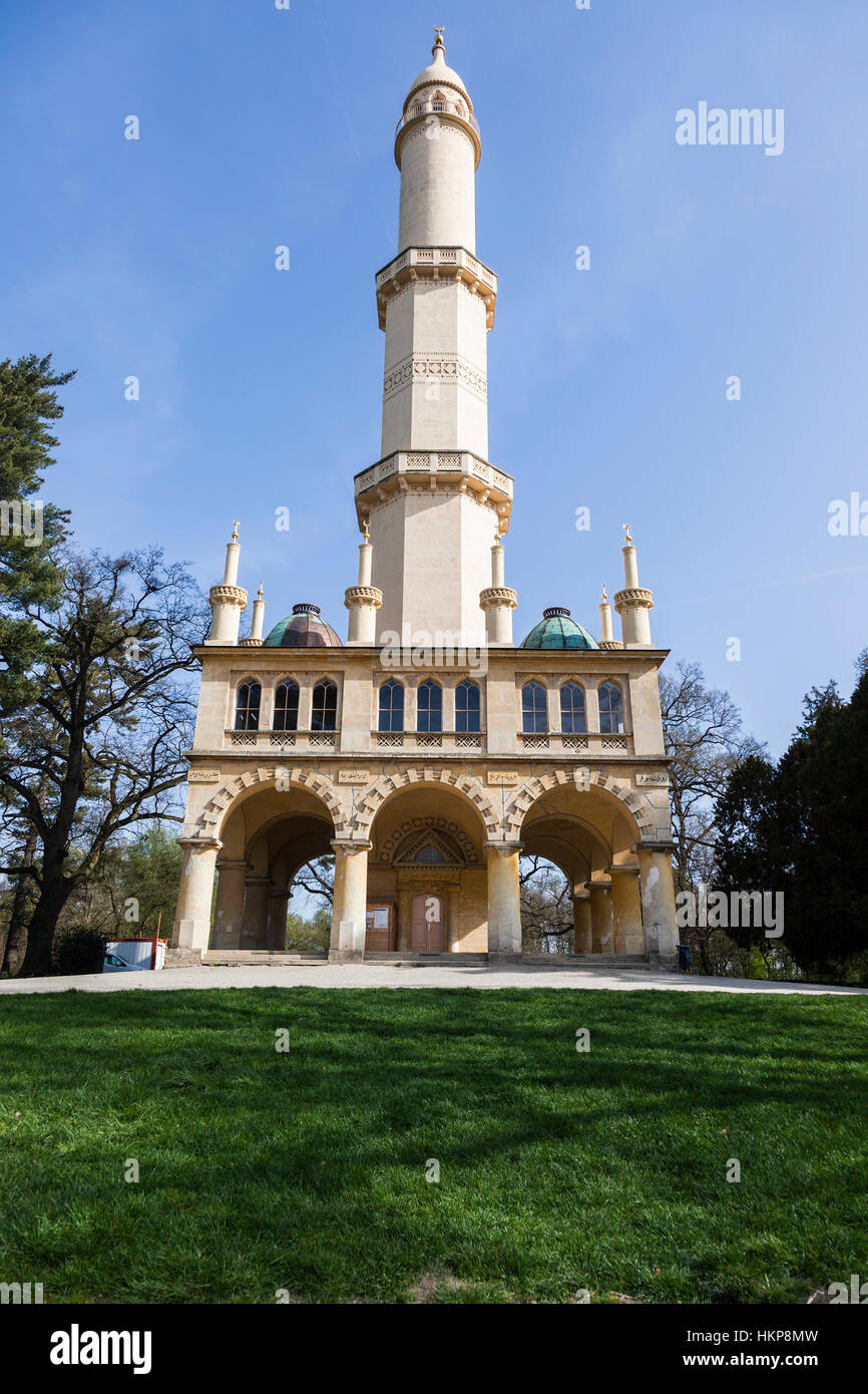 Minaret in Lednice. Lednice, South Moravia, Czech Republic Stock Photo ...