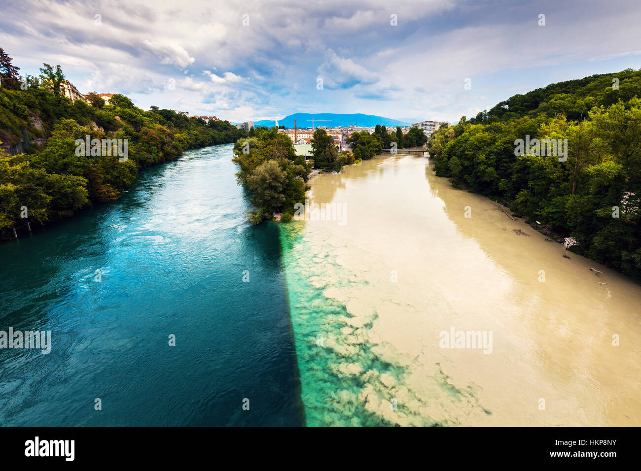 Confluence of the Rhone and Arve Rivers in Geneva. Geneva, Switzerland ...