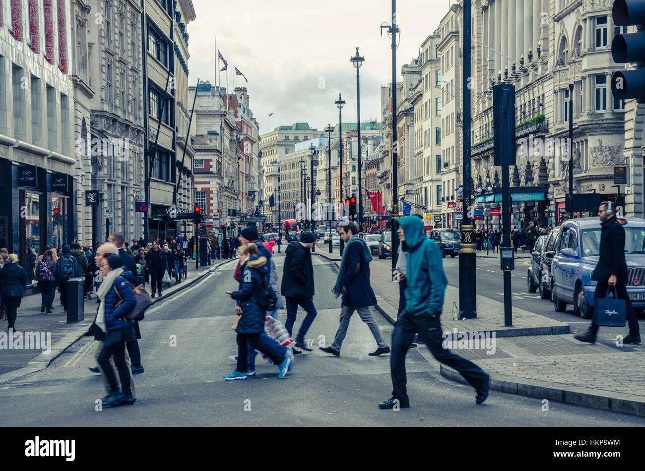 Looking down Regent Street from Piccadilly Circus in London, UK Stock ...
