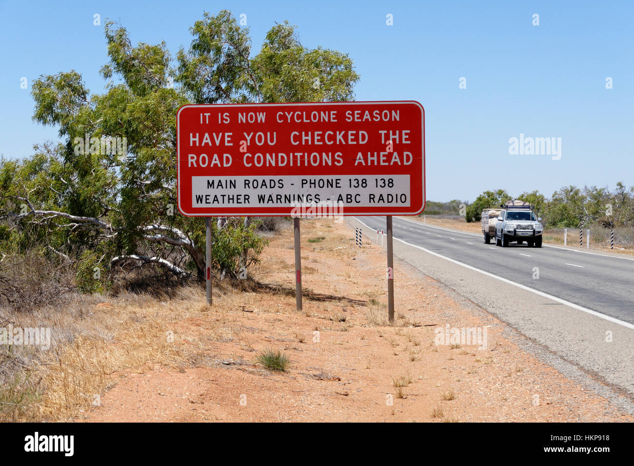 Roadside Cyclone warning sign, Carnarvon, Western Australia Stock Photo ...