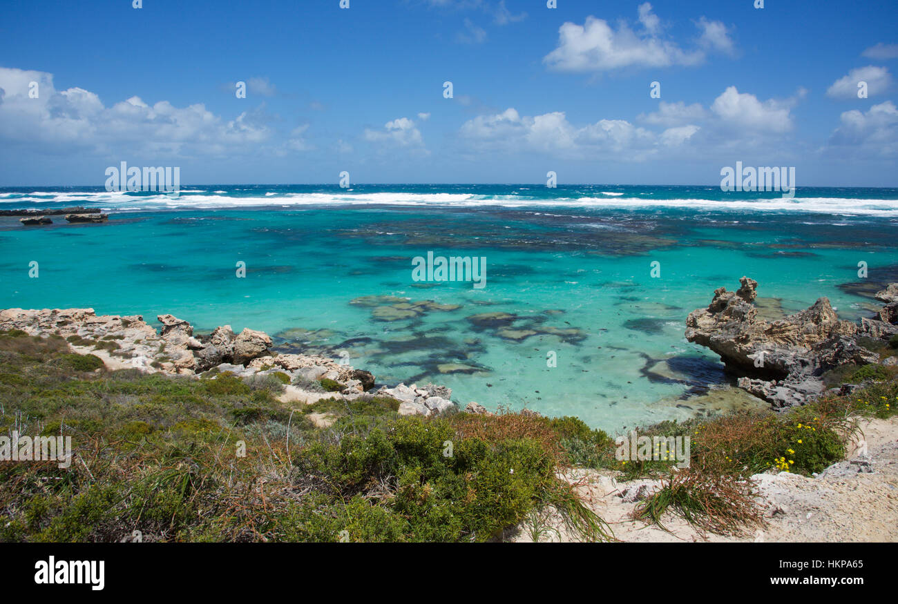 Coral reef, limestone rock and turquoise Indian Ocean seascape at ...