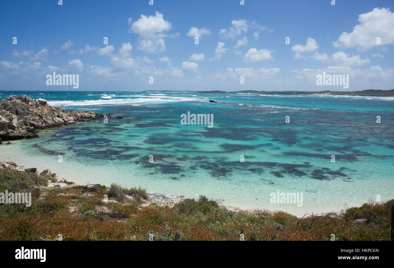 Scenic ocean views with coral reef and limestone outcropping at ...