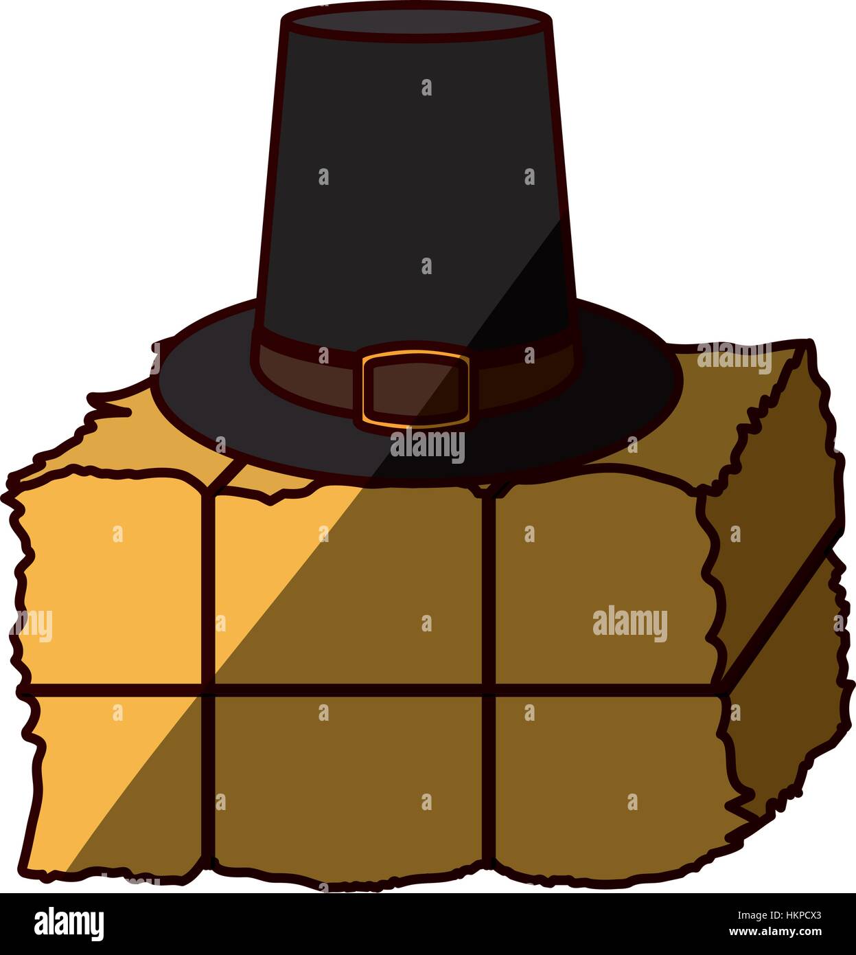 silhouette color with bale of hay and Farmer hat with half shadow ...