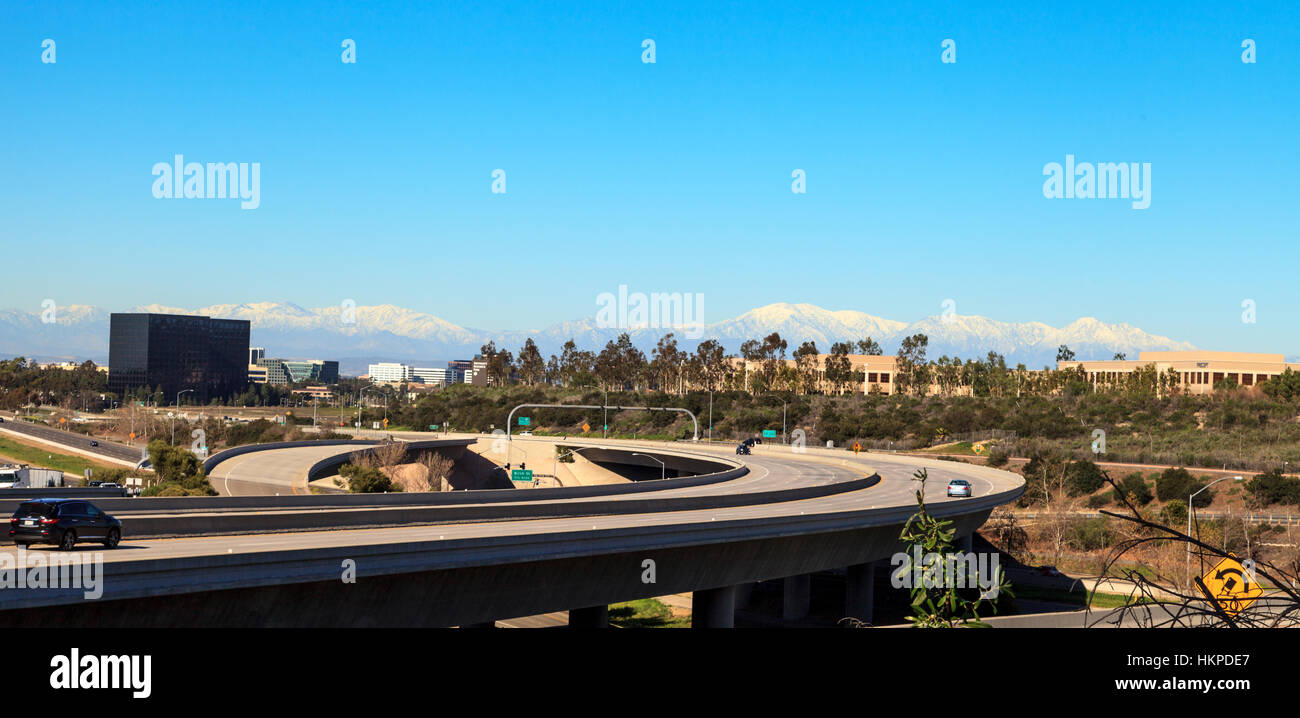 Highway exit headed from Newport Beach into Irvine, California, USA ...