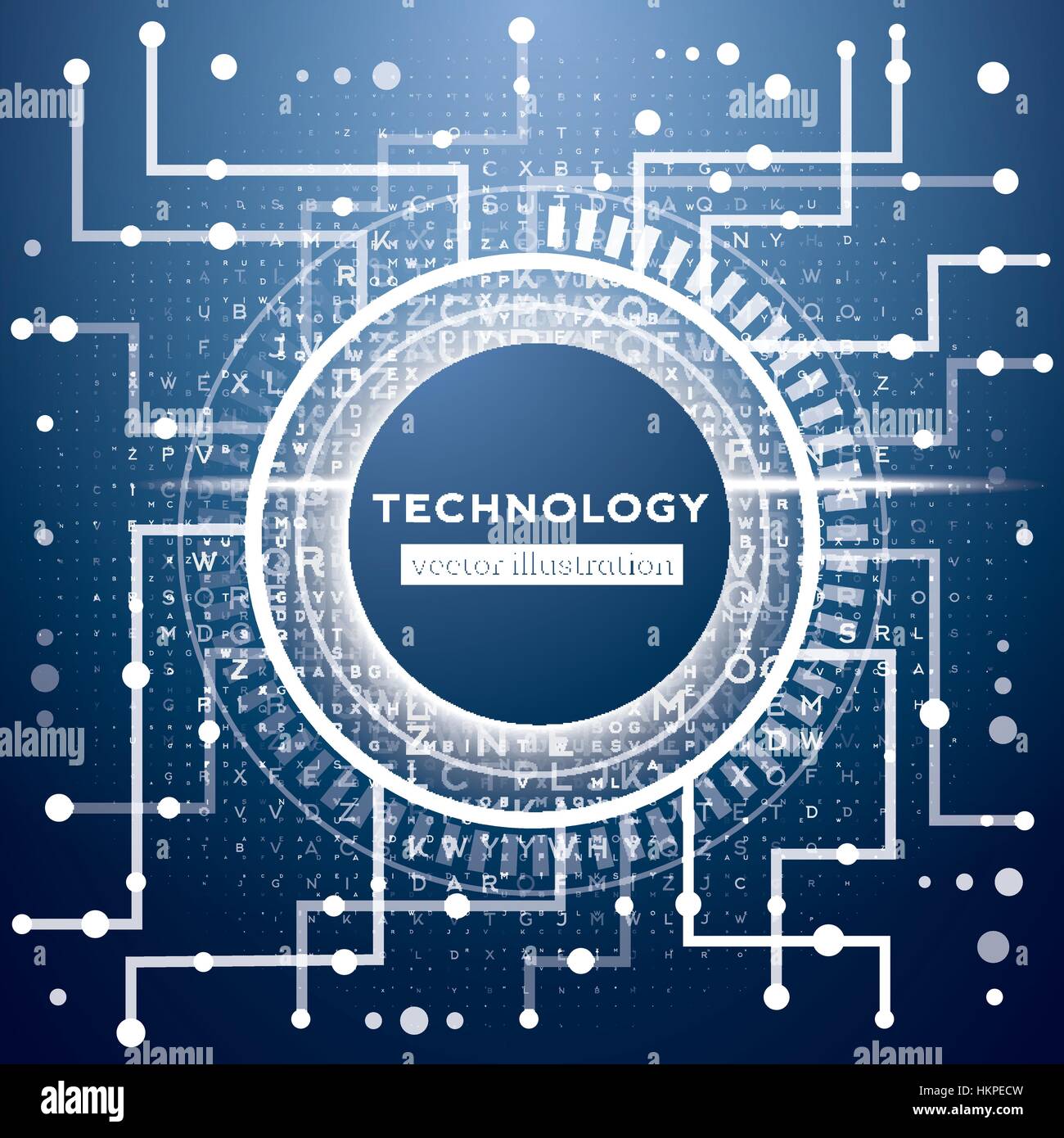 Abstract Blue Technology Background with Different Letters, Lines and ...