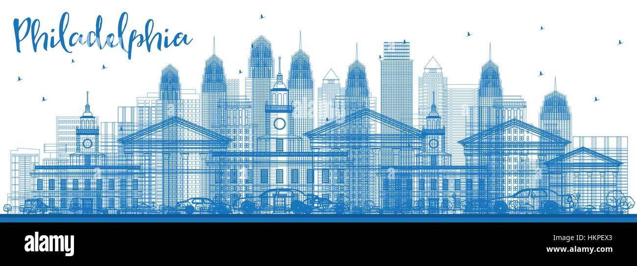 Outline Philadelphia Skyline with Blue Buildings. Vector Illustration ...