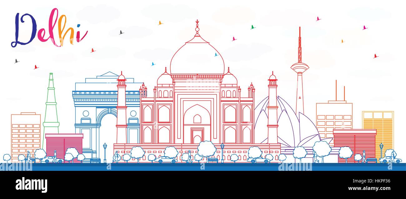Outline Delhi Skyline with Color Buildings. Vector Illustration ...