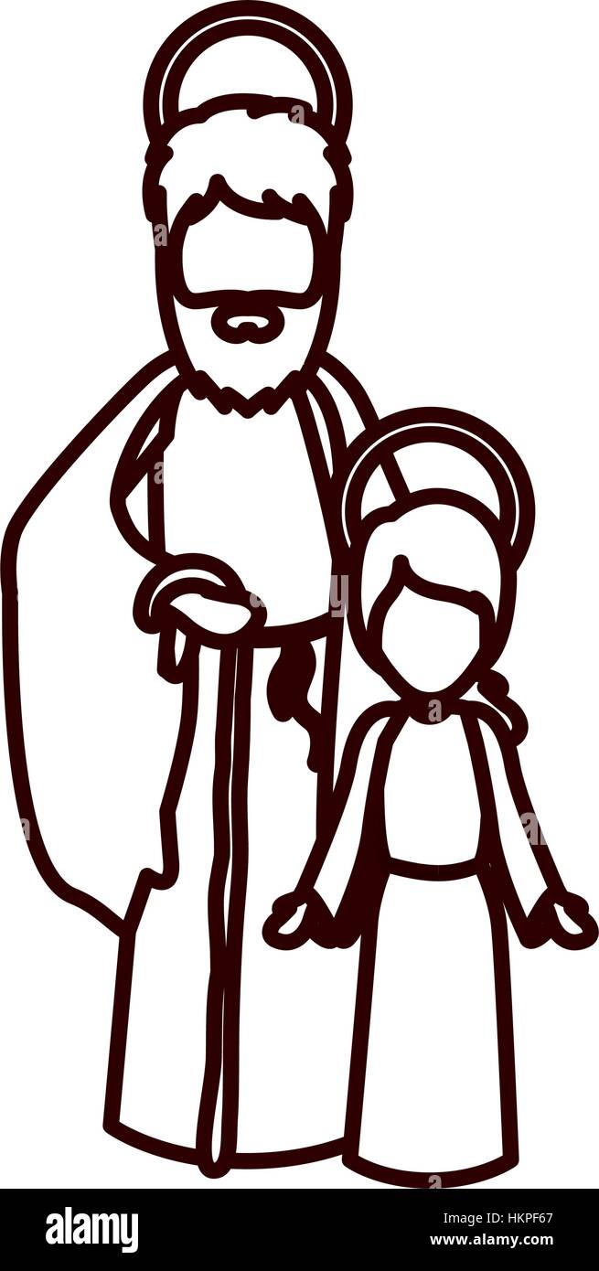monochrome contour with saint joseph and jesus boy vector illustration ...