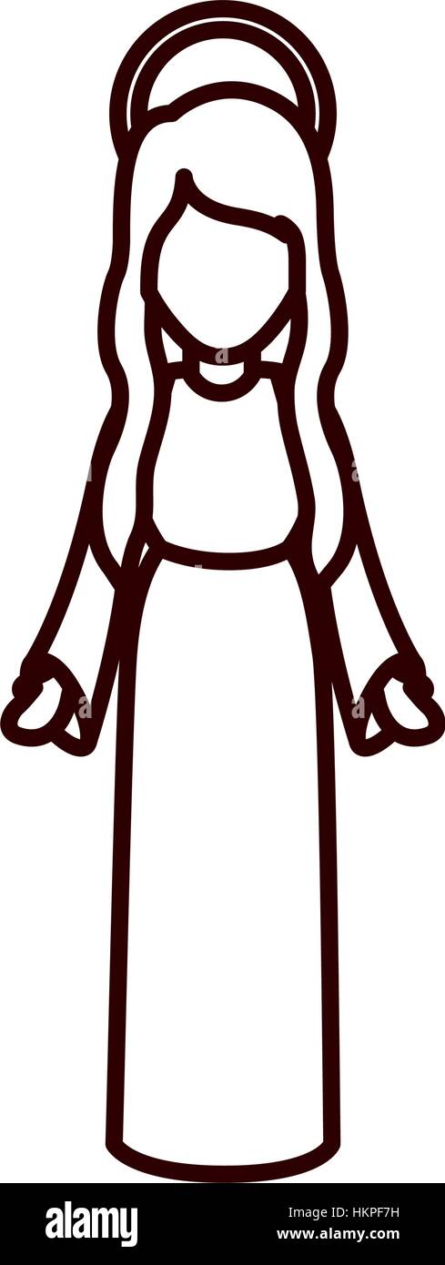 Monochrome Contour With Virgin Mary With Open Hands Vector Illustration