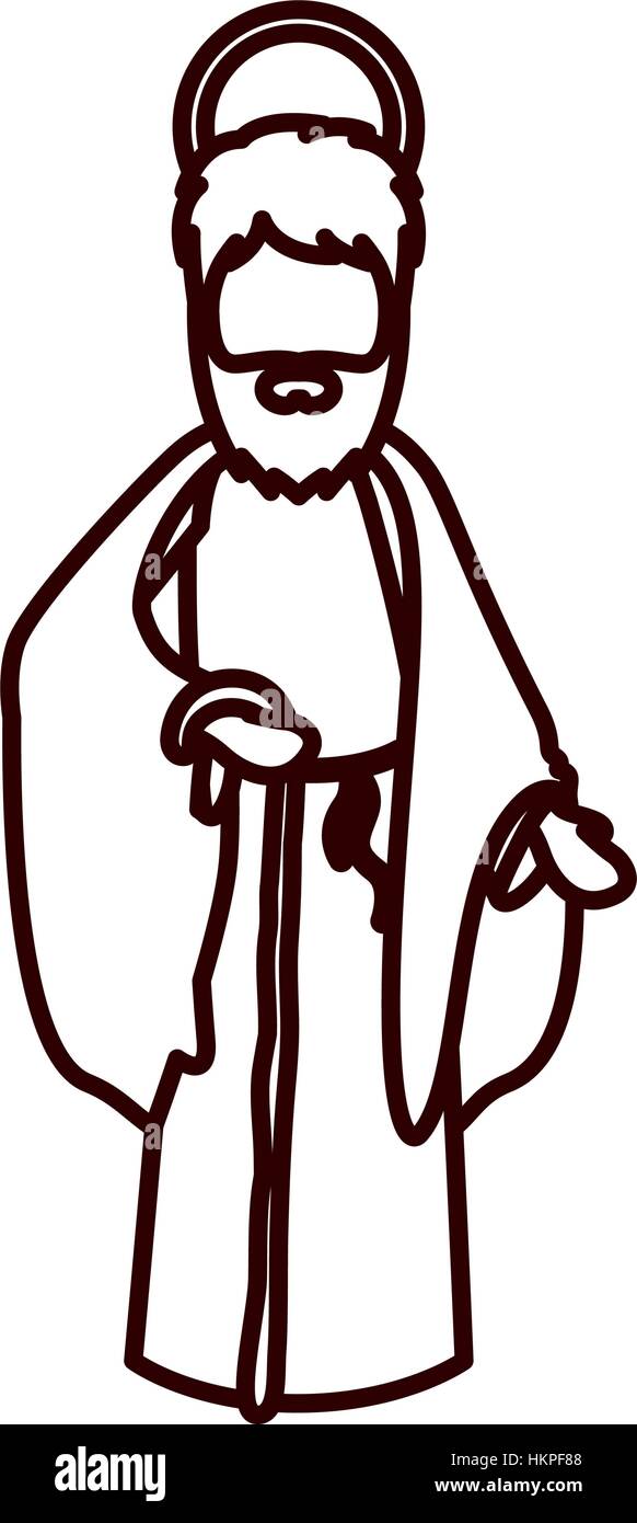 monochrome contour of saint joseph with walking stick vector ...