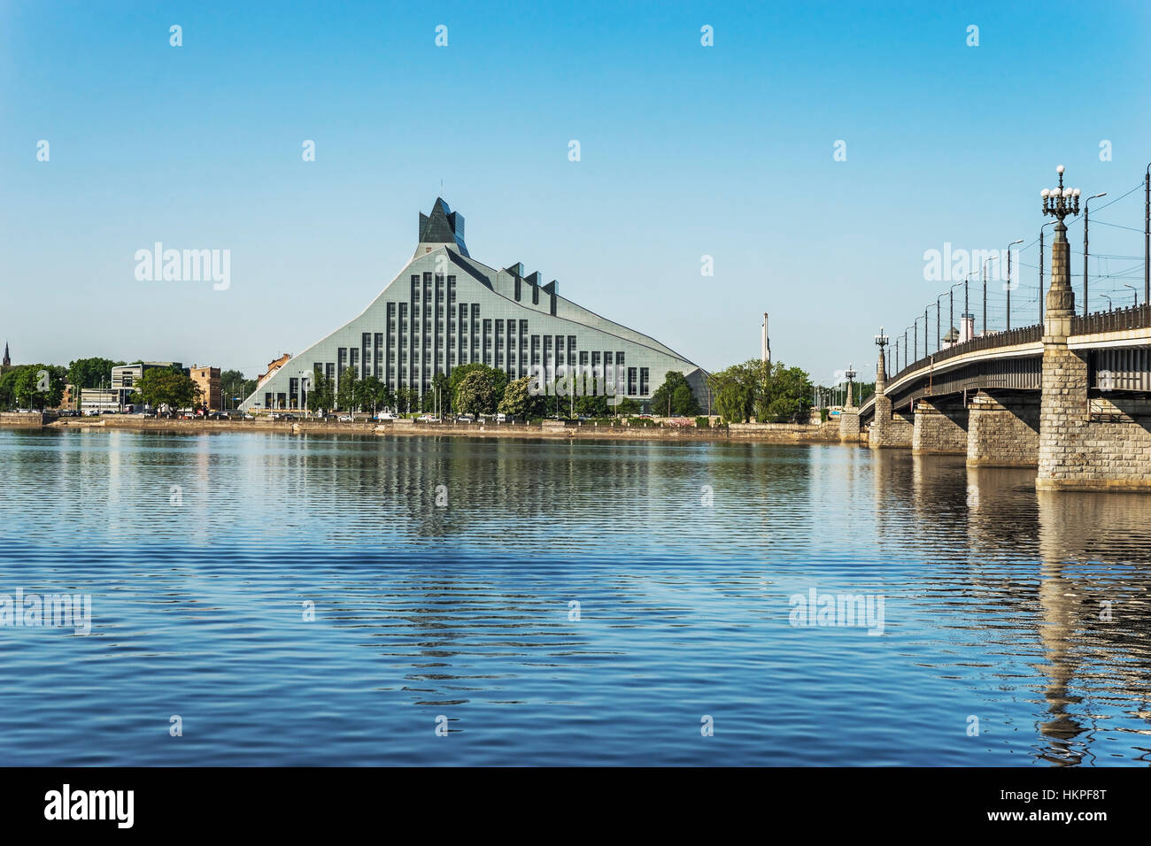 View over the river Western Dvina (Daugava) to the building of the ...