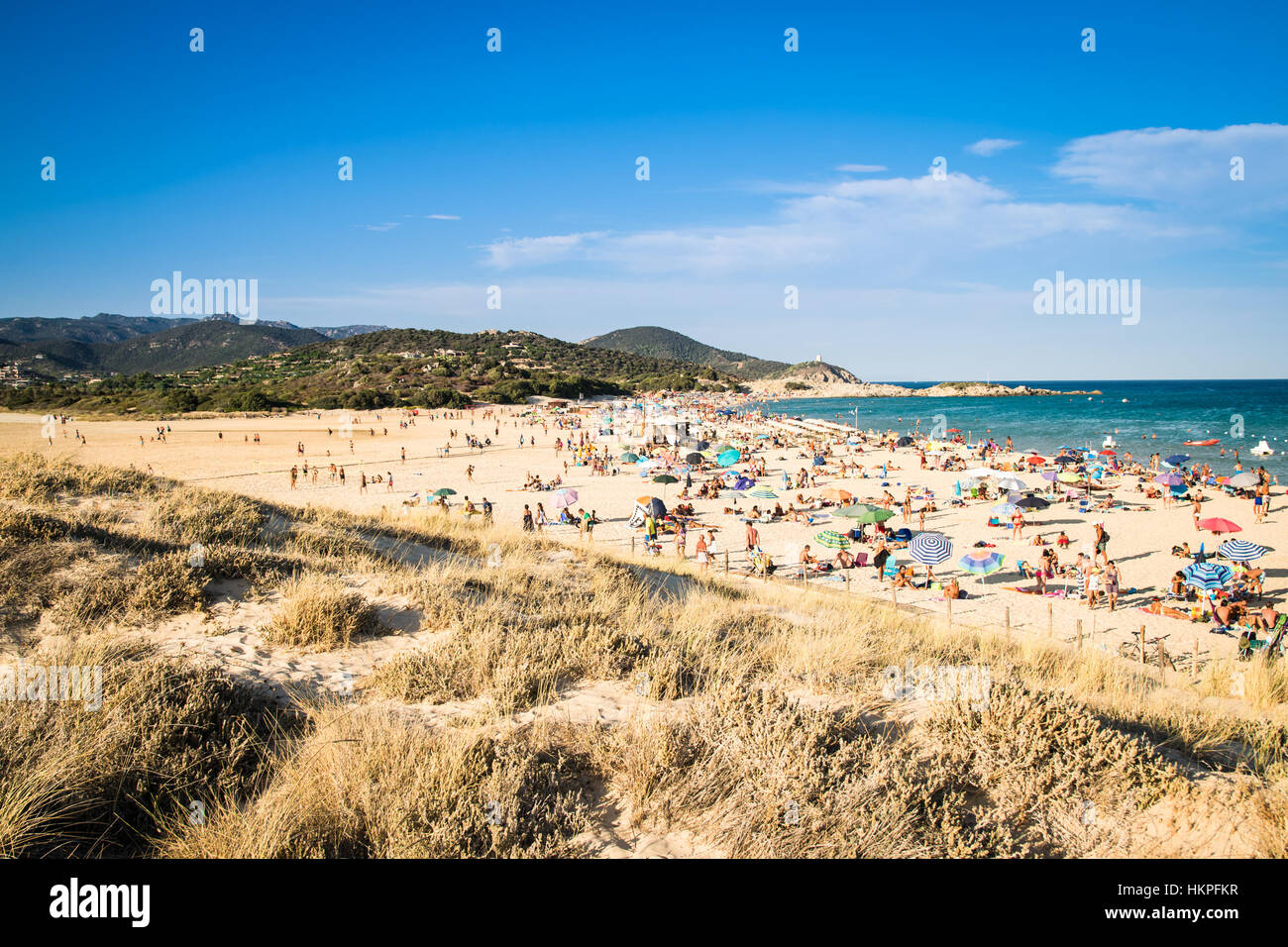 Chia, Italy - August 18, 2016: The wonderful beaches and crystal clear ...