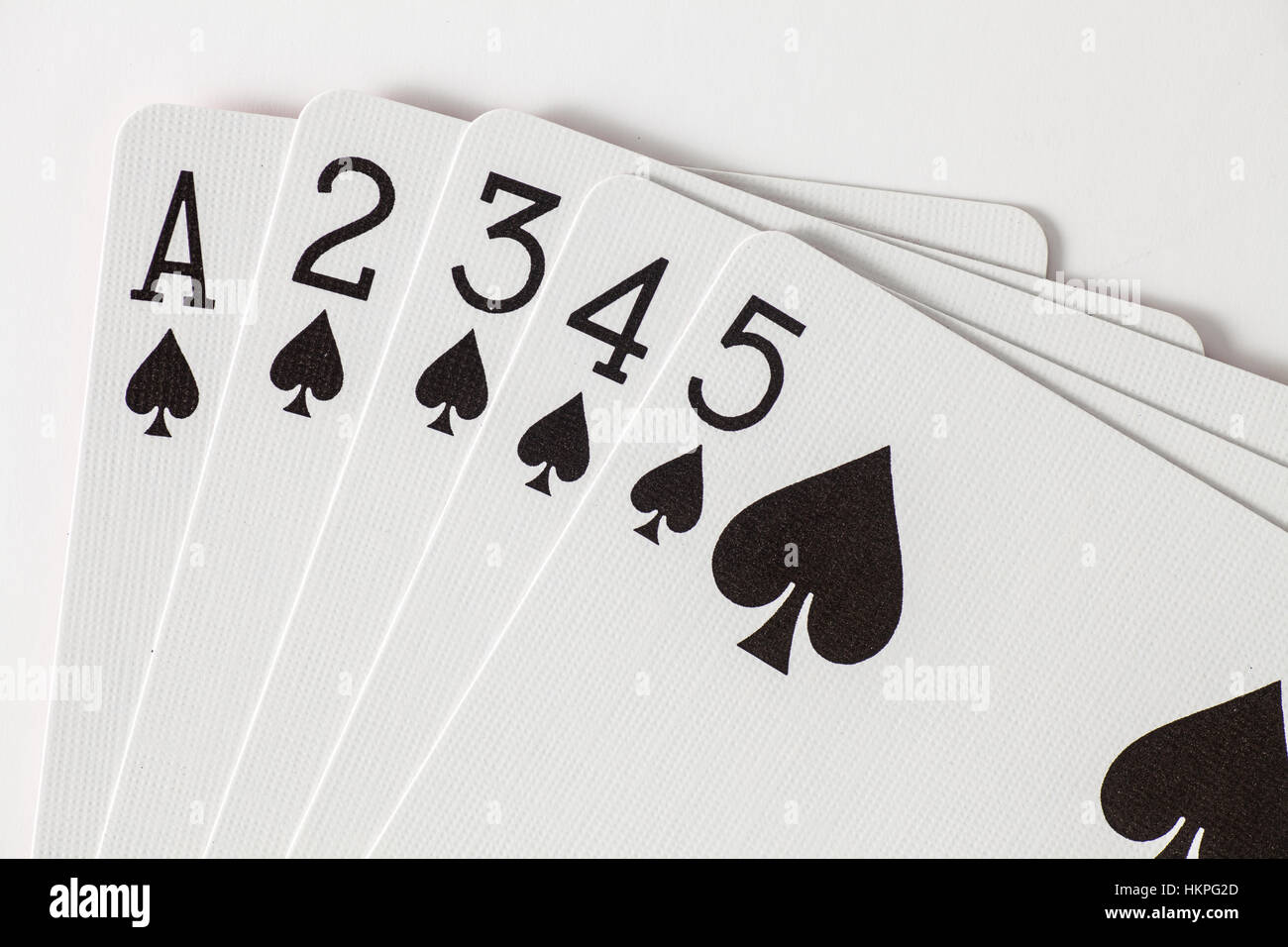 Playing Cards Low Straight Flush in Spades Stock Photo - Alamy