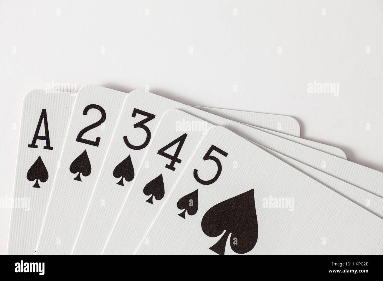 Playing Cards Low Straight Flush in Spades Stock Photo - Alamy