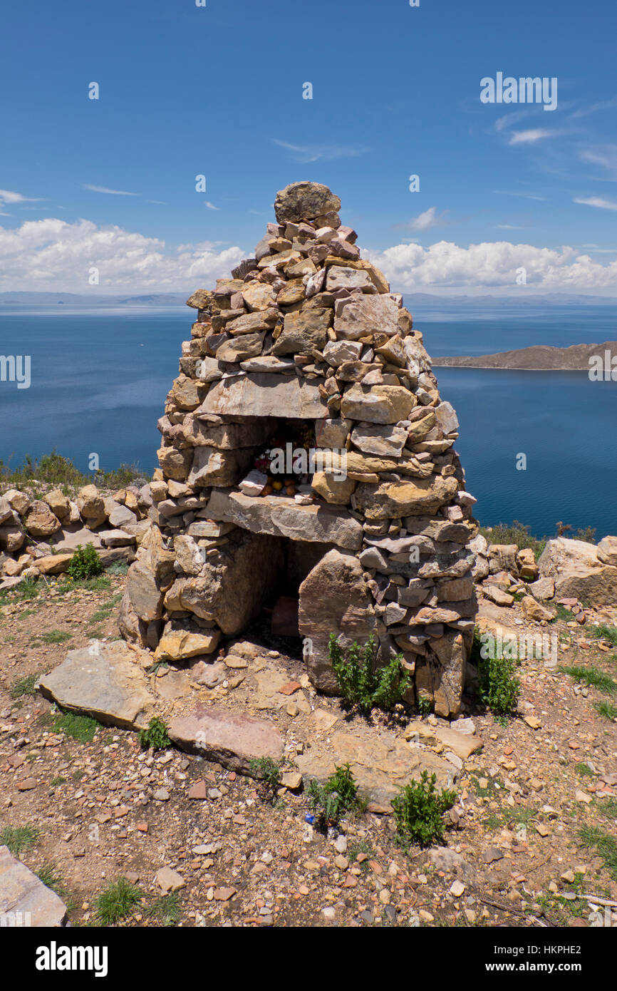 Traditional Inca first nation stone altar on the Island of the Sun on ...