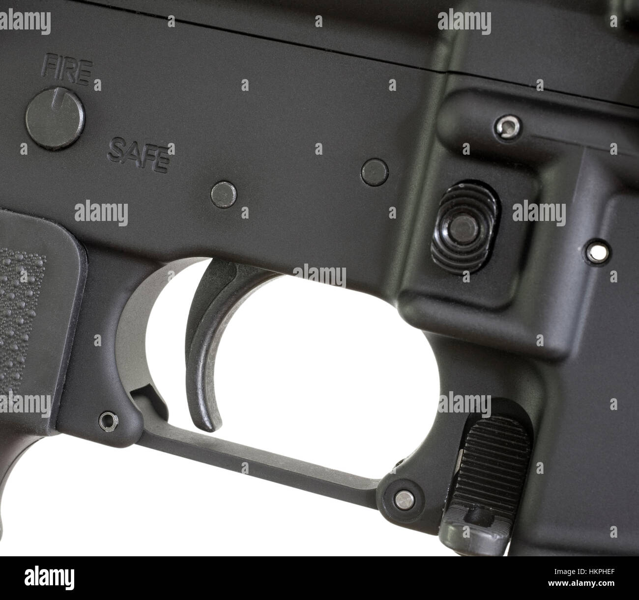 Trigger on a modern rifle with the fire controls ready to fire Stock ...