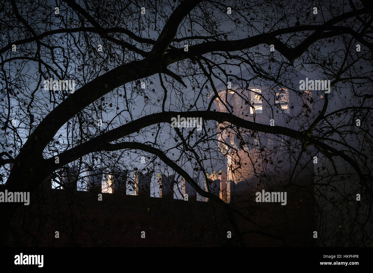 Dark Castle in the middle of the forest Stock Photo - Alamy