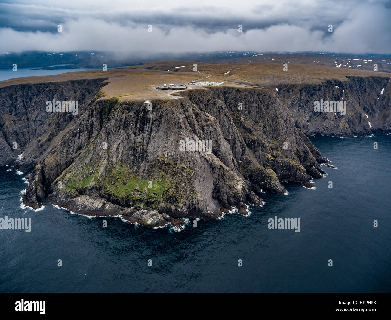 Barents Sea coast North Cape (Nordkapp) in northern Norway aerial ...