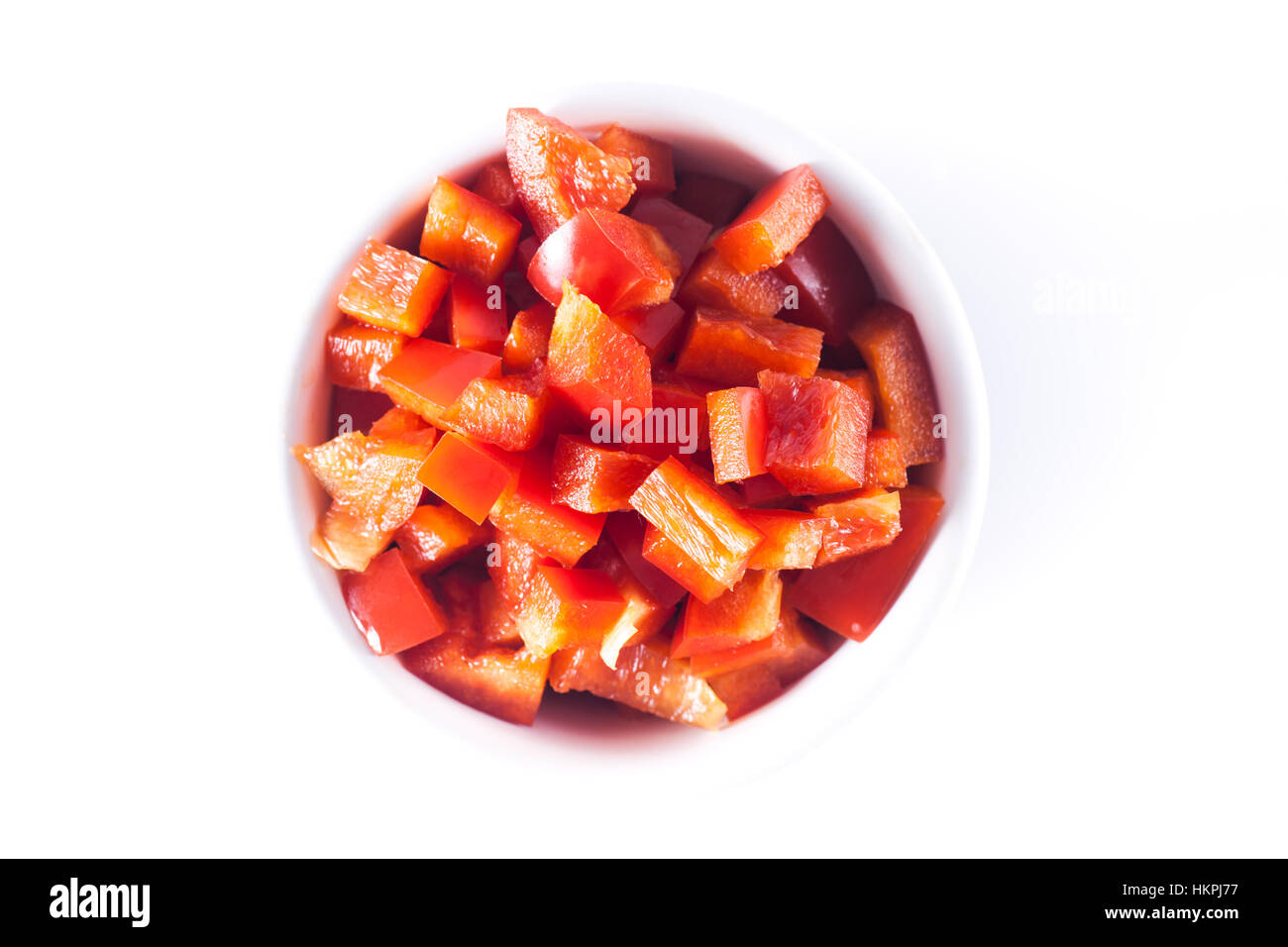Diced Red Pepper in white bowl Stock Photo - Alamy