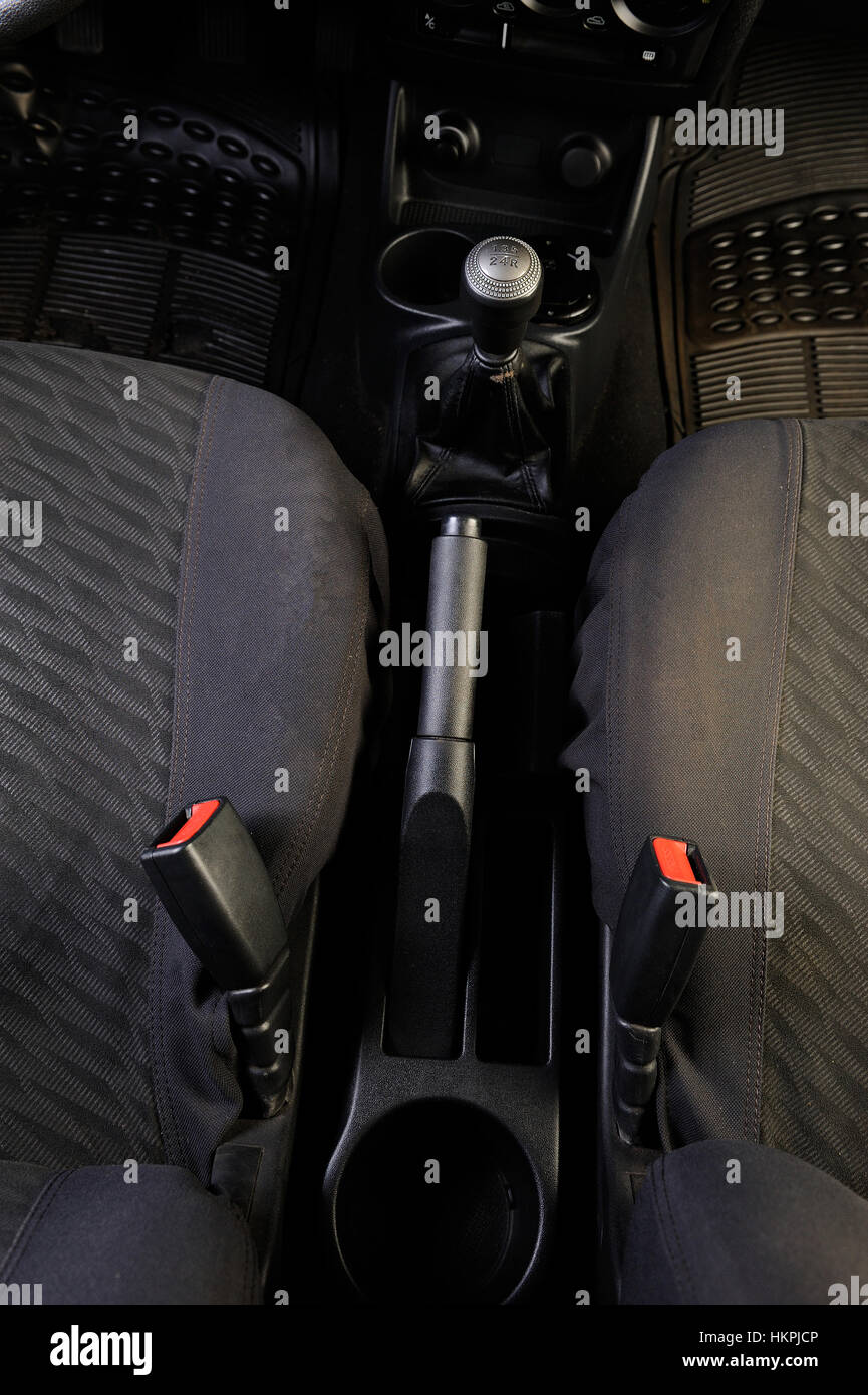 close up of hand break in modern hatchback car Stock Photo - Alamy