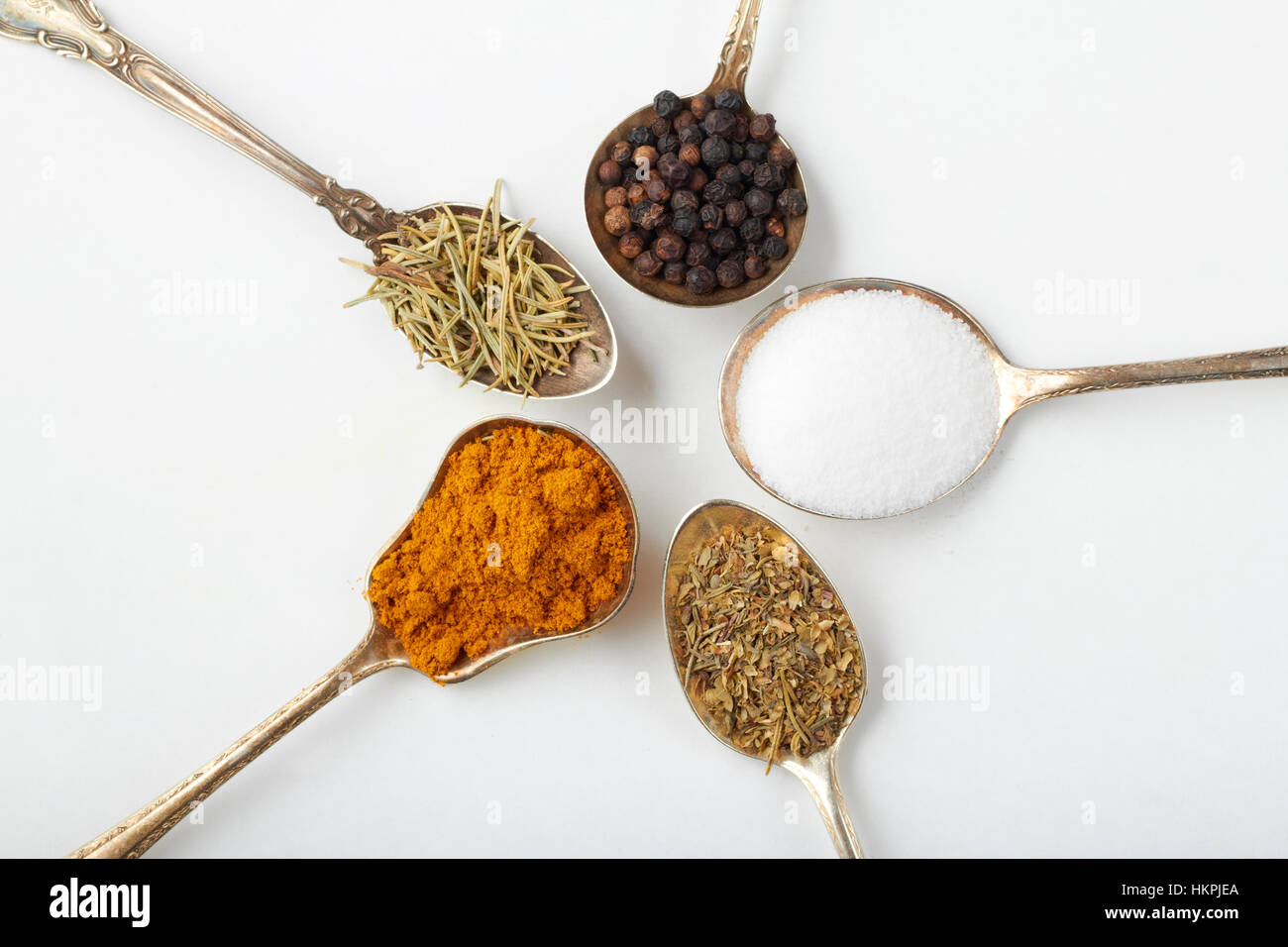 Silver spoons with spices hi-res stock photography and images - Alamy