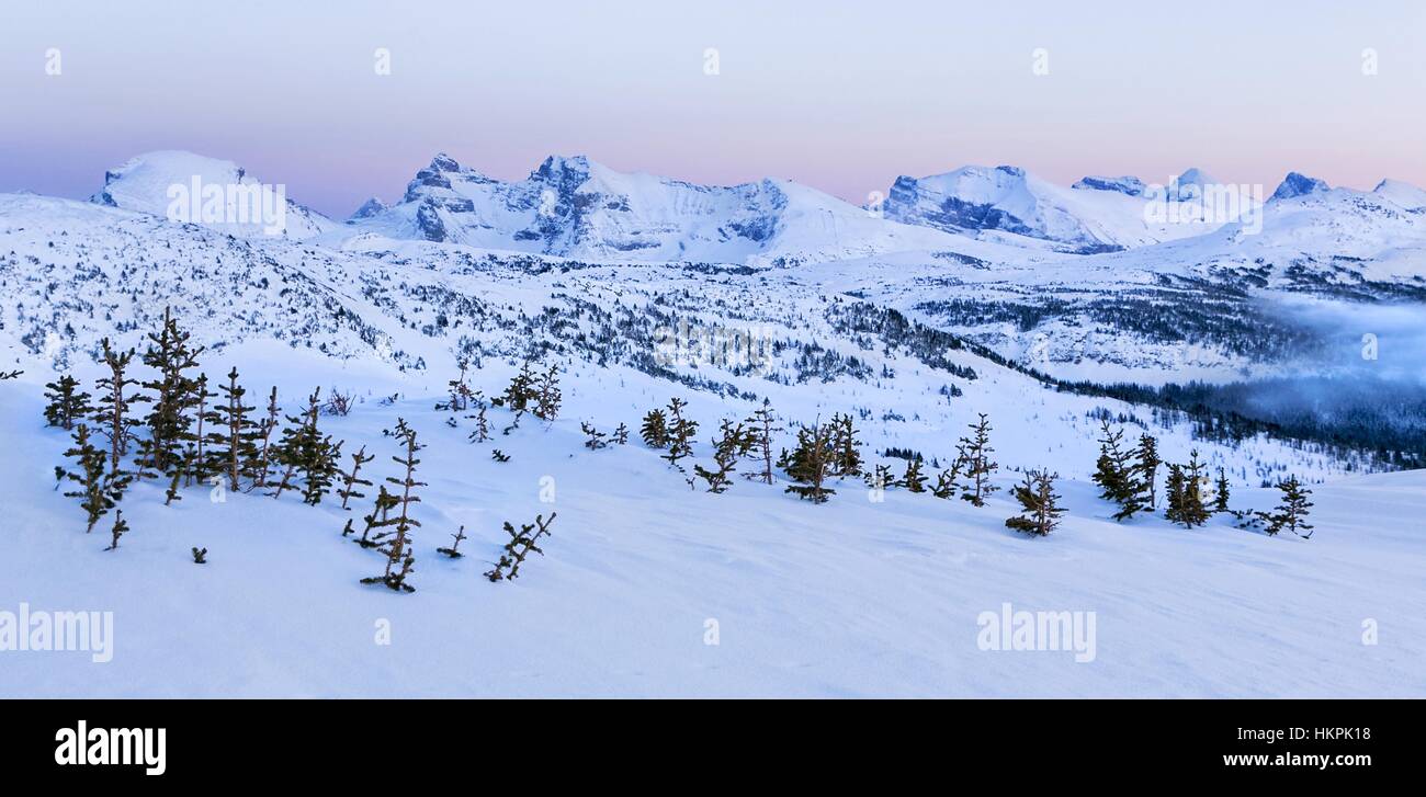 Distant Snowy Mountains Landscape and Winter Sunset Alpenglow at ...