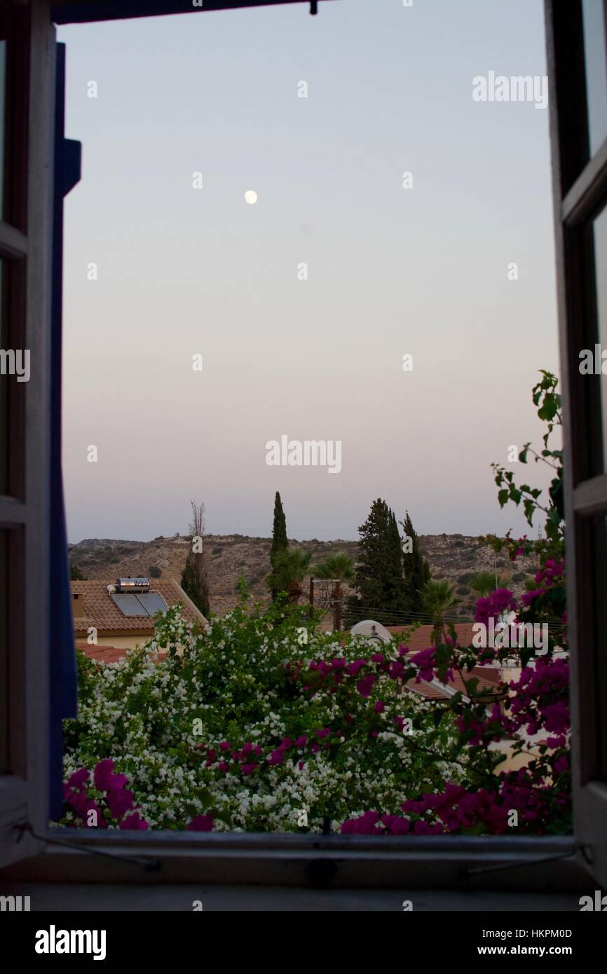 Moonlight View from window Stock Photo - Alamy