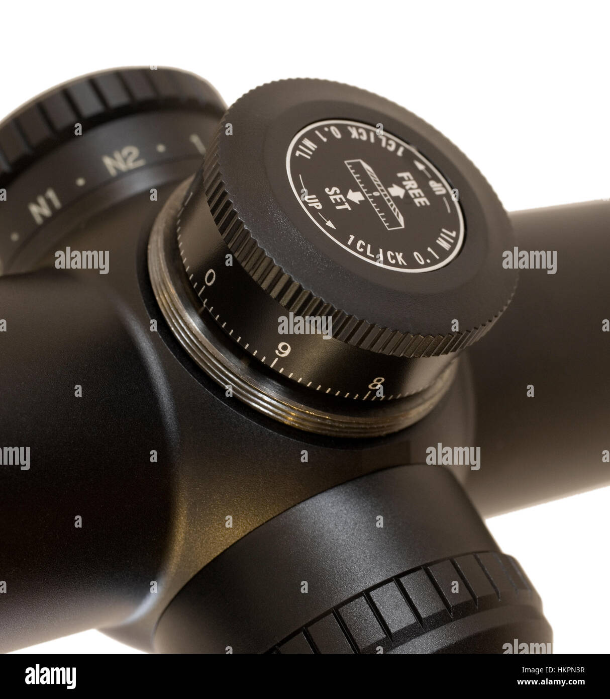 Knob that adjusts elevation on a tactical rifle scope Stock Photo - Alamy