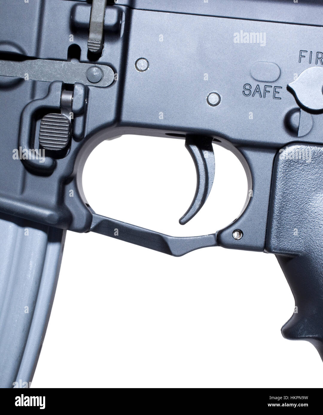 Modern assault rifle trigger with the safety engaged Stock Photo - Alamy