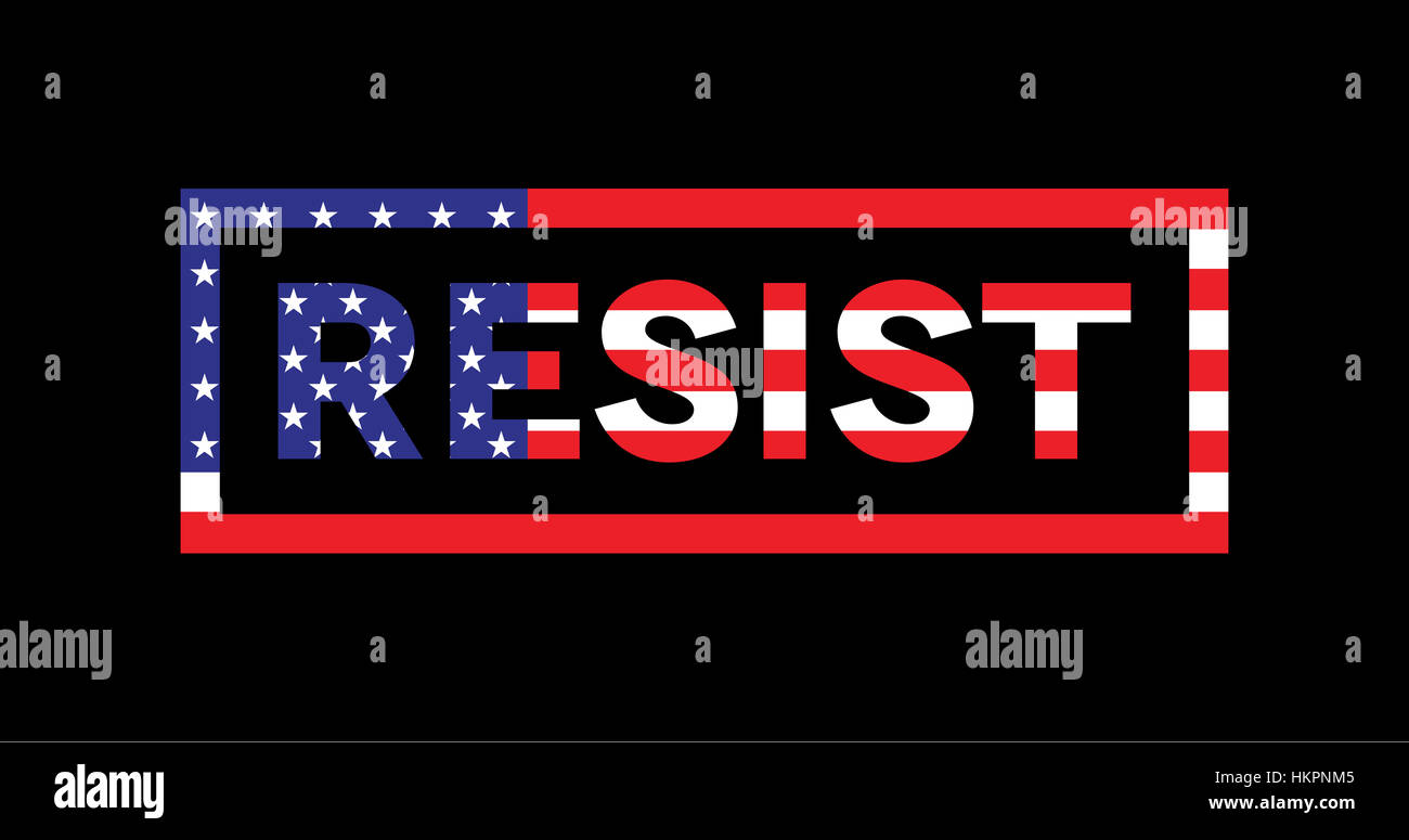 The word RESIST written in American flag colors over a dark background ...