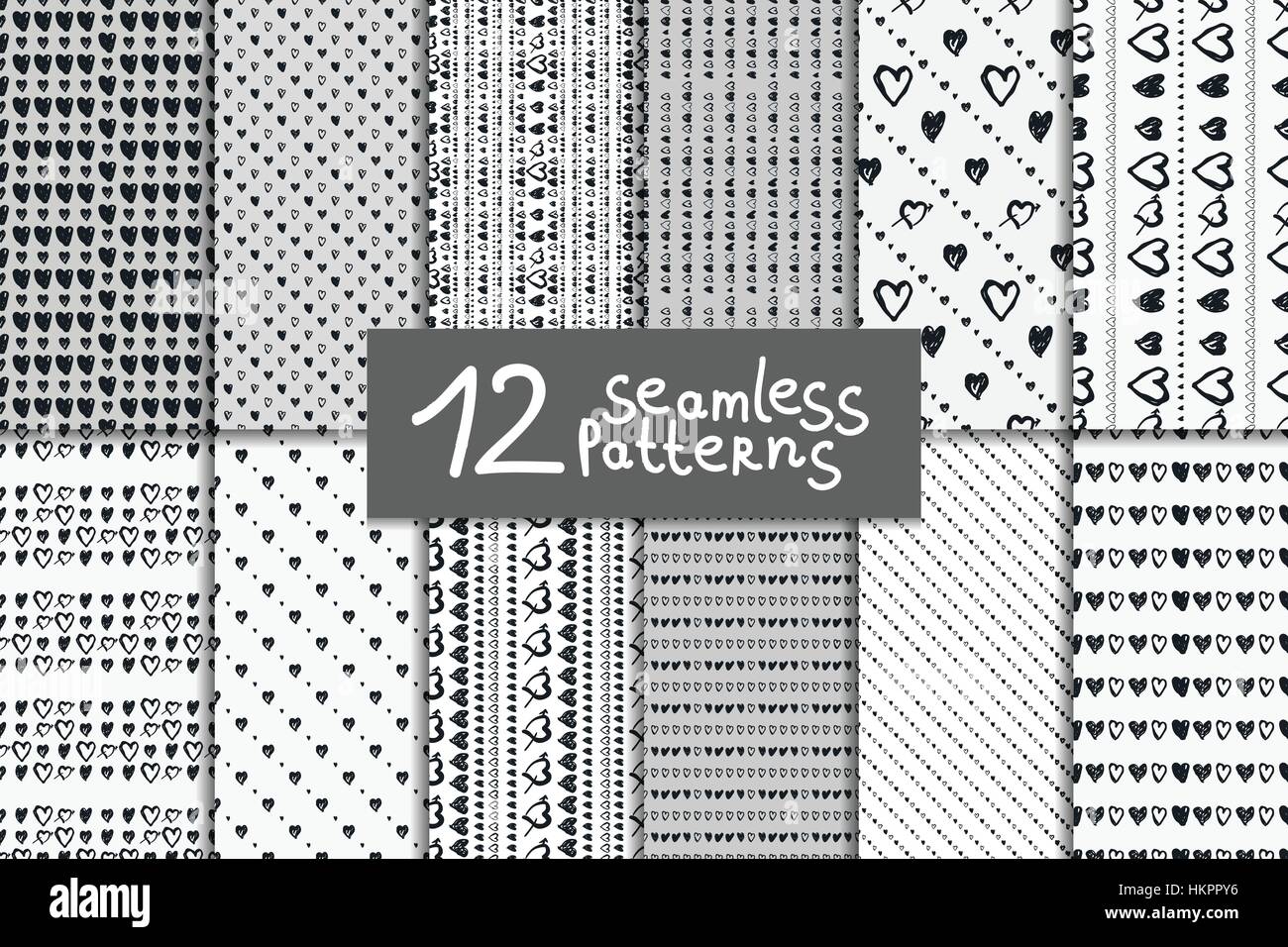Doodle seamless pattern set with hearts Stock Vector Image & Art - Alamy