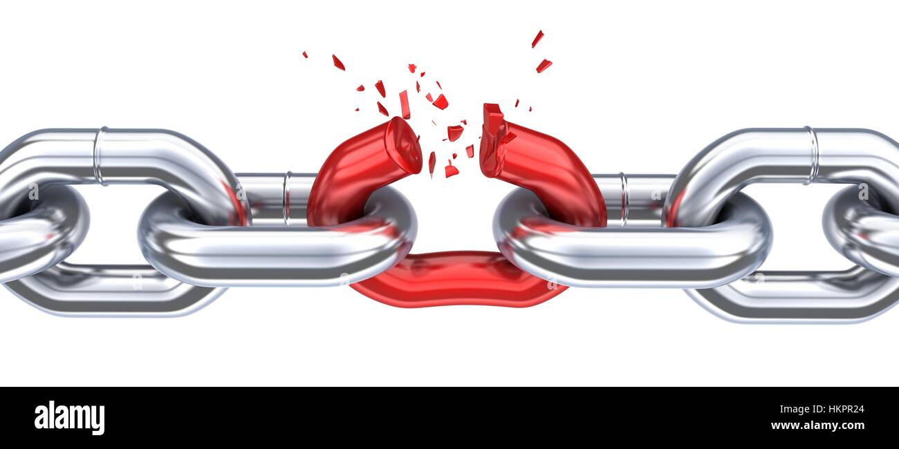 Chain and broken red link. 3d illustration Stock Photo - Alamy