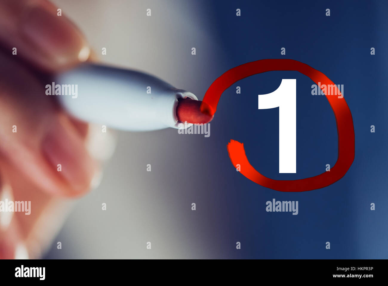 Select number one, business concept and businesswoman drawing circle ...