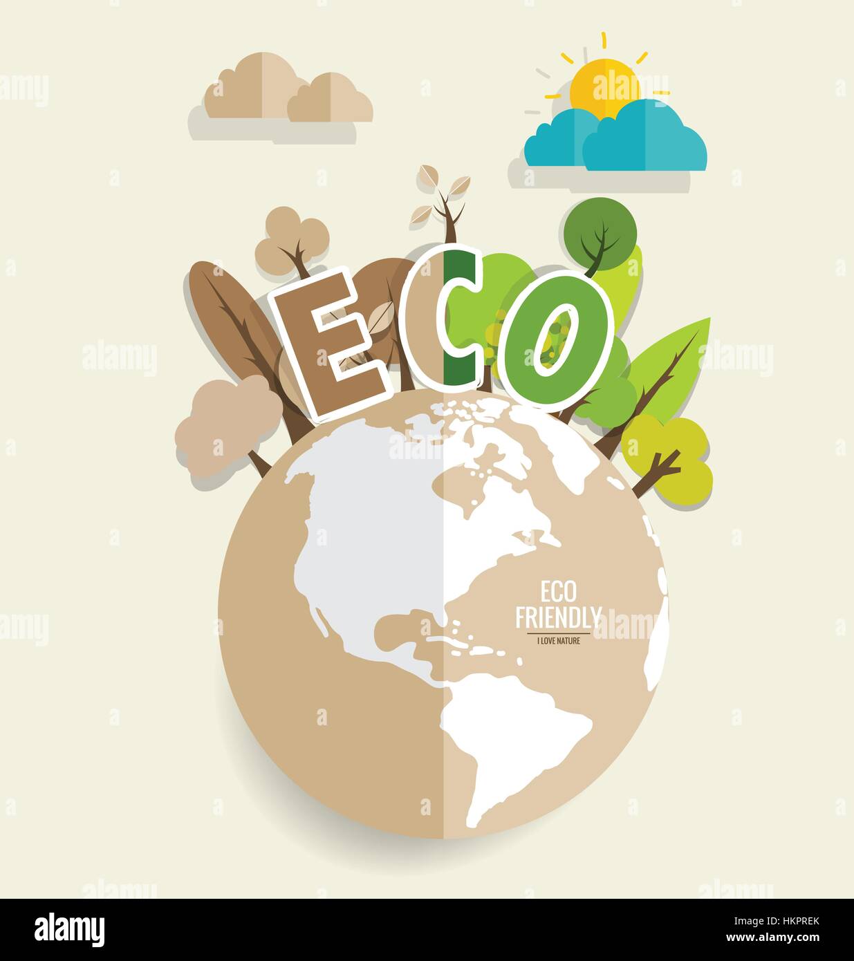 ECO FRIENDLY. Ecology concept with Green Eco Earth and Trees. Vector ...