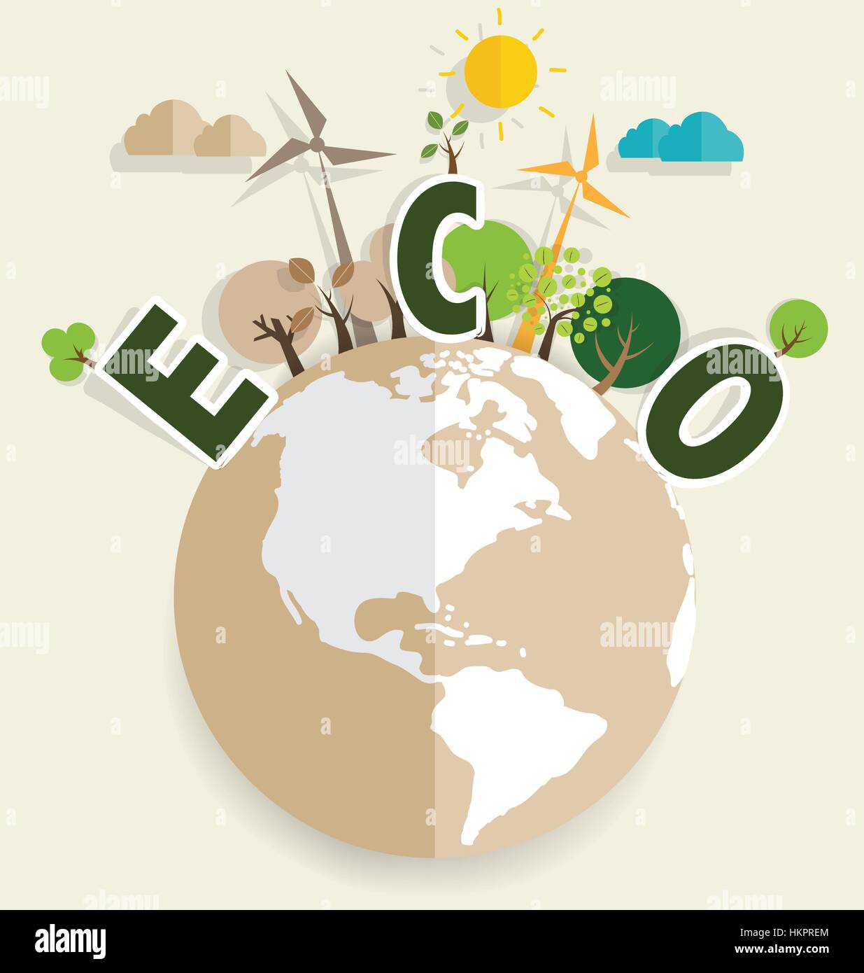 ECO FRIENDLY. Ecology concept with Green Eco Earth and Trees. Vector ...