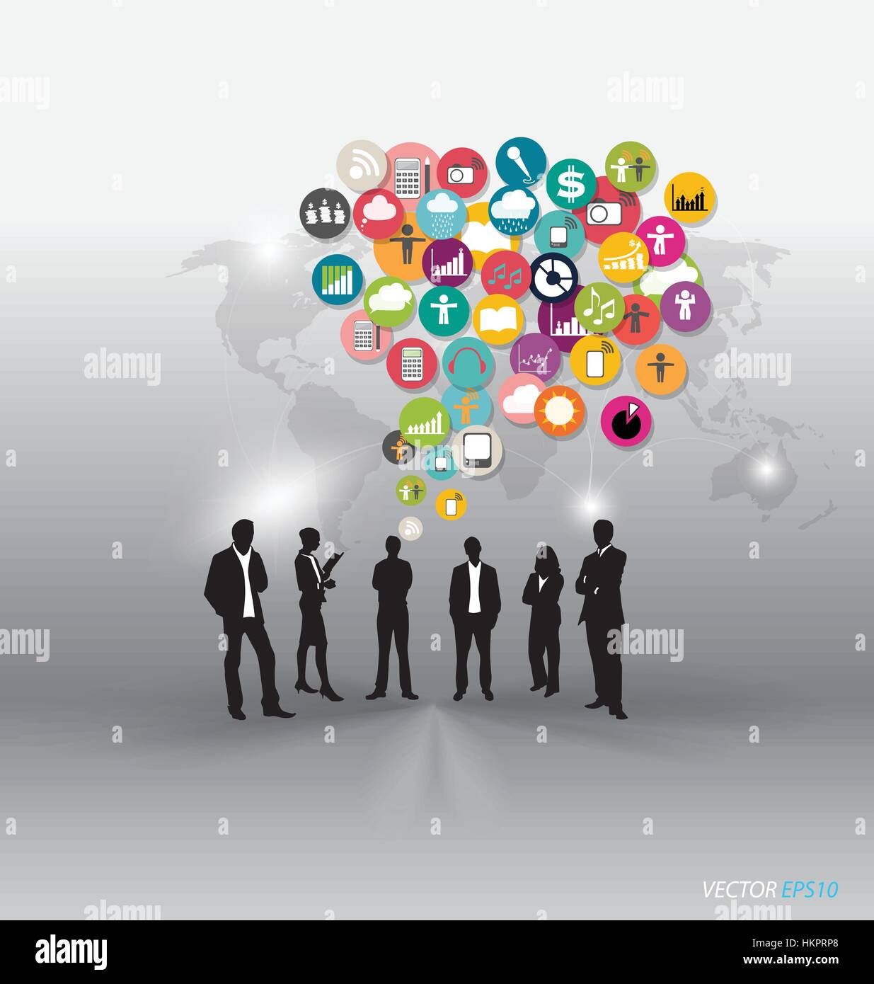 People with cloud of application icons. Vector illustration Stock ...