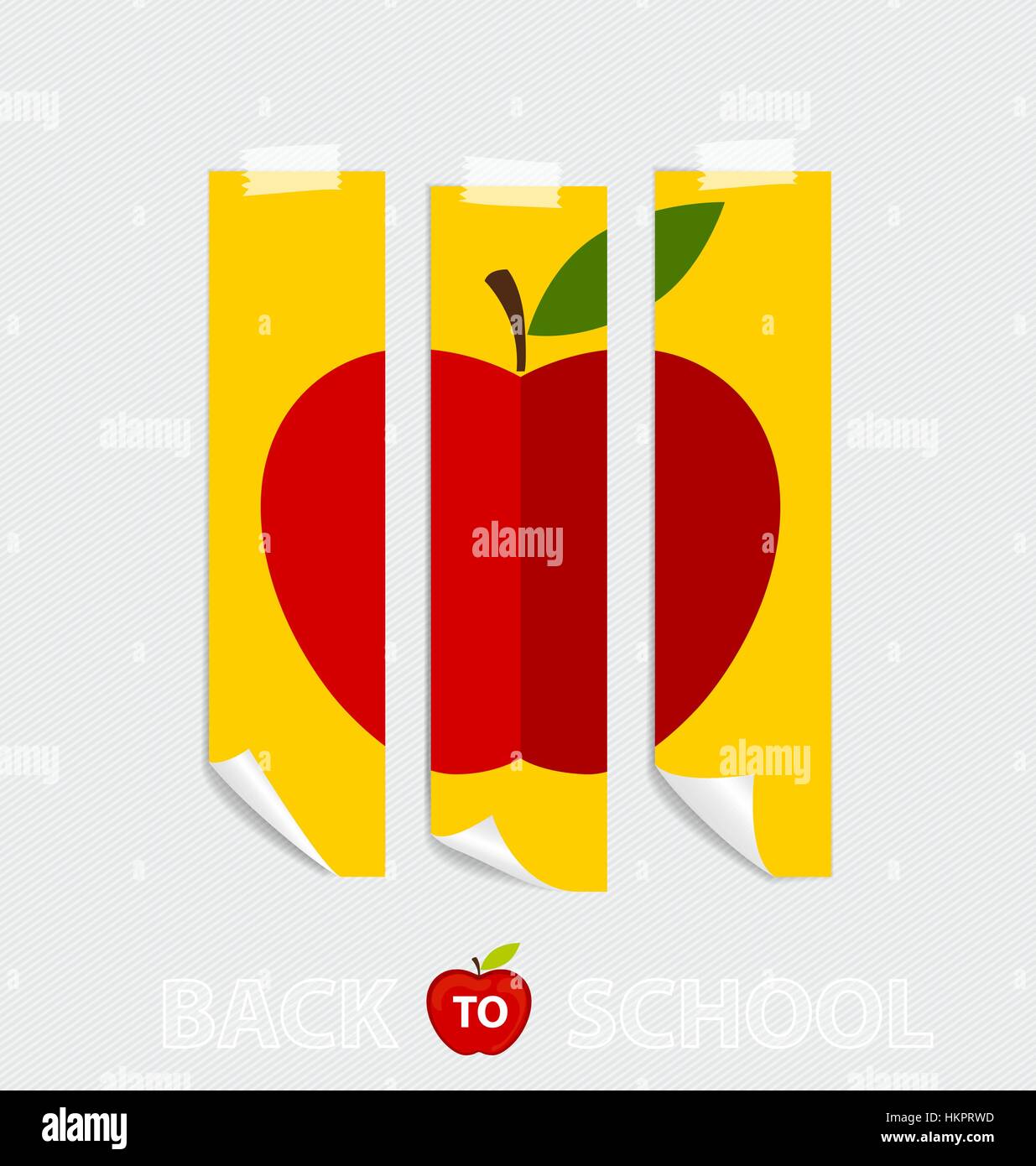 Cute note papers with red apple, welcome back to school. Vector ...