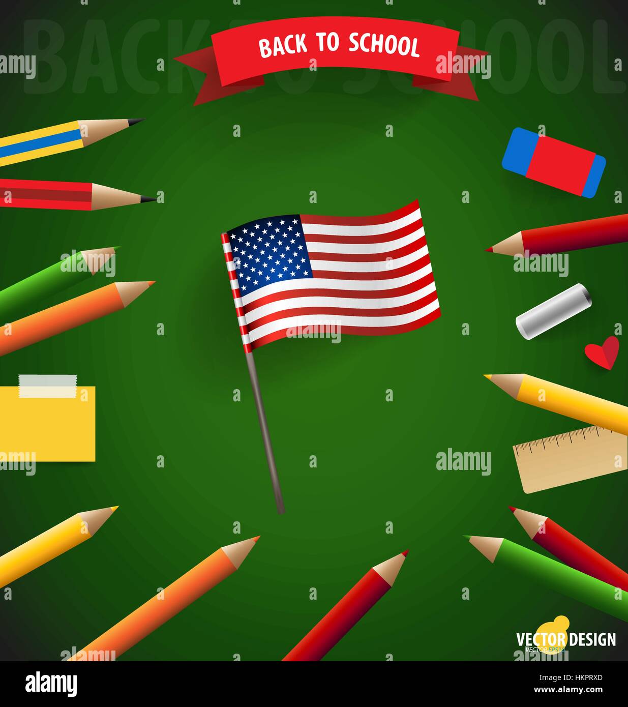 Welcome back to school with American Flag, vector illustration Stock ...