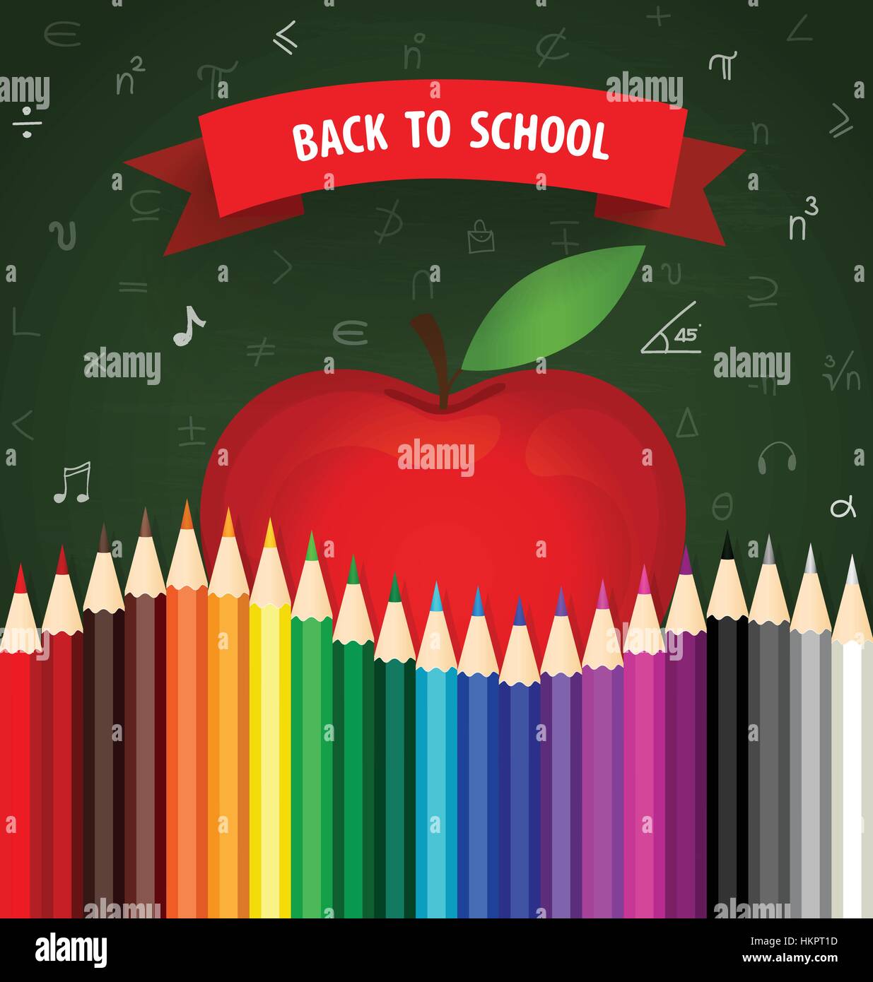 Welcome back to school with Apple and Color pencils background, vector ...