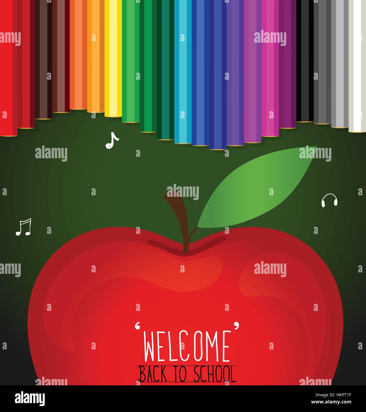 Welcome back to school with Apple and Color pencils background, vector ...