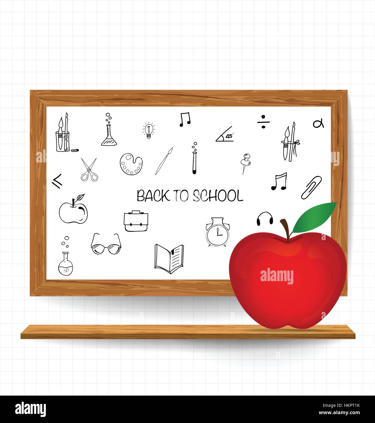 Welcome back to school with blackboard and apple, vector illustration ...
