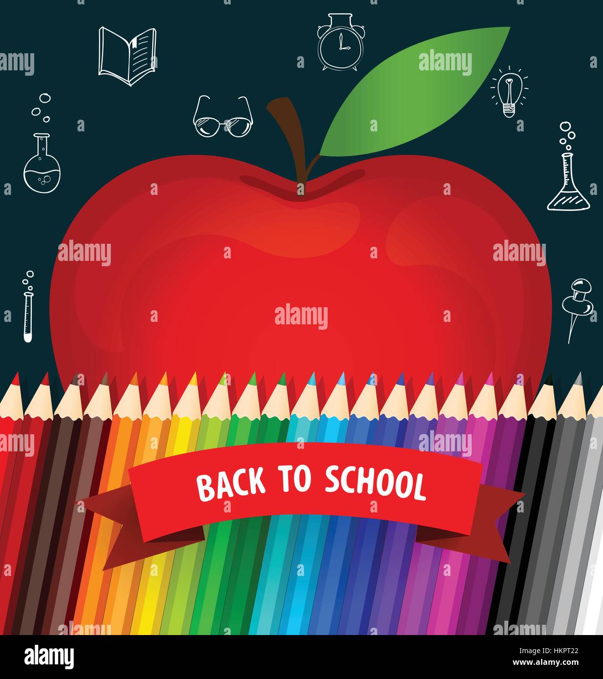 Welcome back to school with Apple and Colour pencils background, vector ...